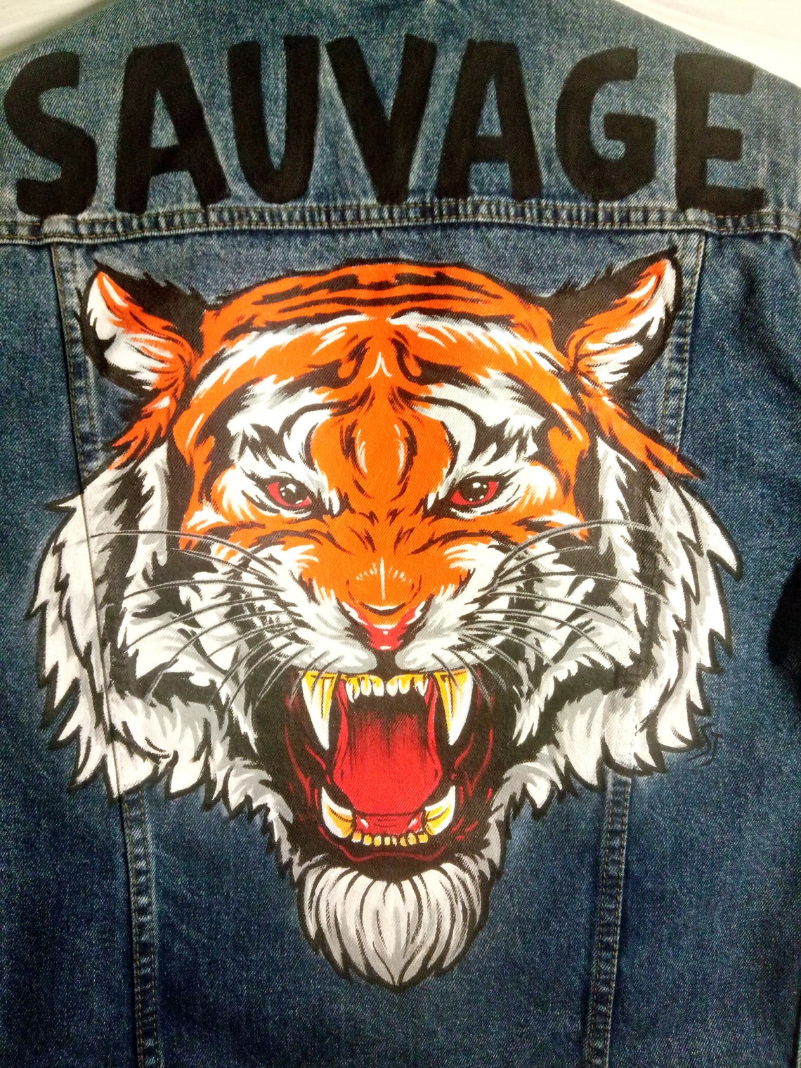 Painted Denim Jacket Tiger | Etsy