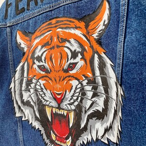 Custom Jean Jacket, Painted Denim Jacket Tiger, Hand Painted Denim ...