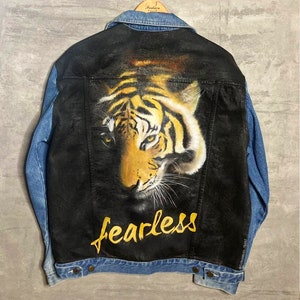 Hand Painted Denim Jacket Tiger - Etsy
