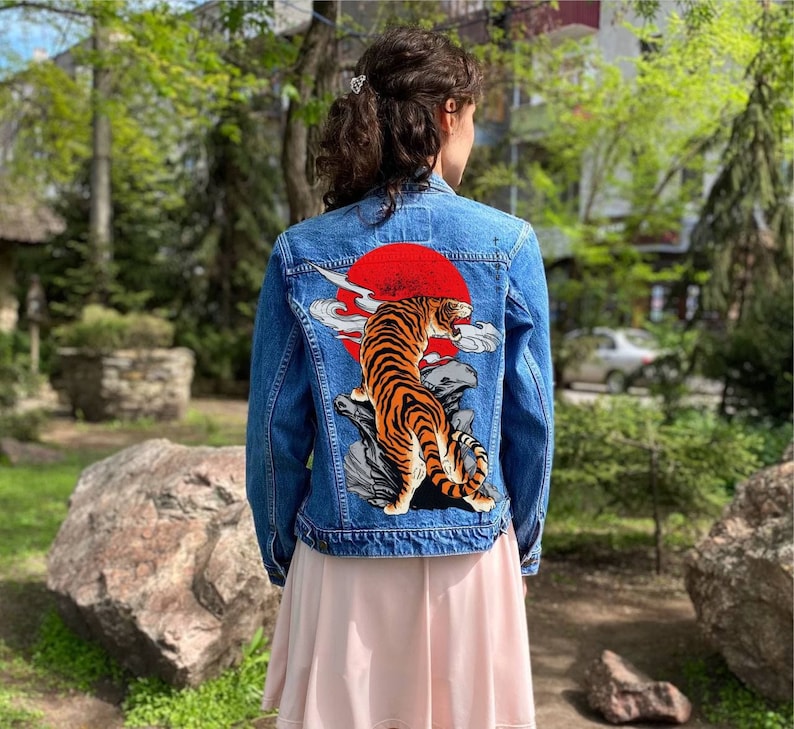 Hand Painted Tiger Jean Jacket - Etsy