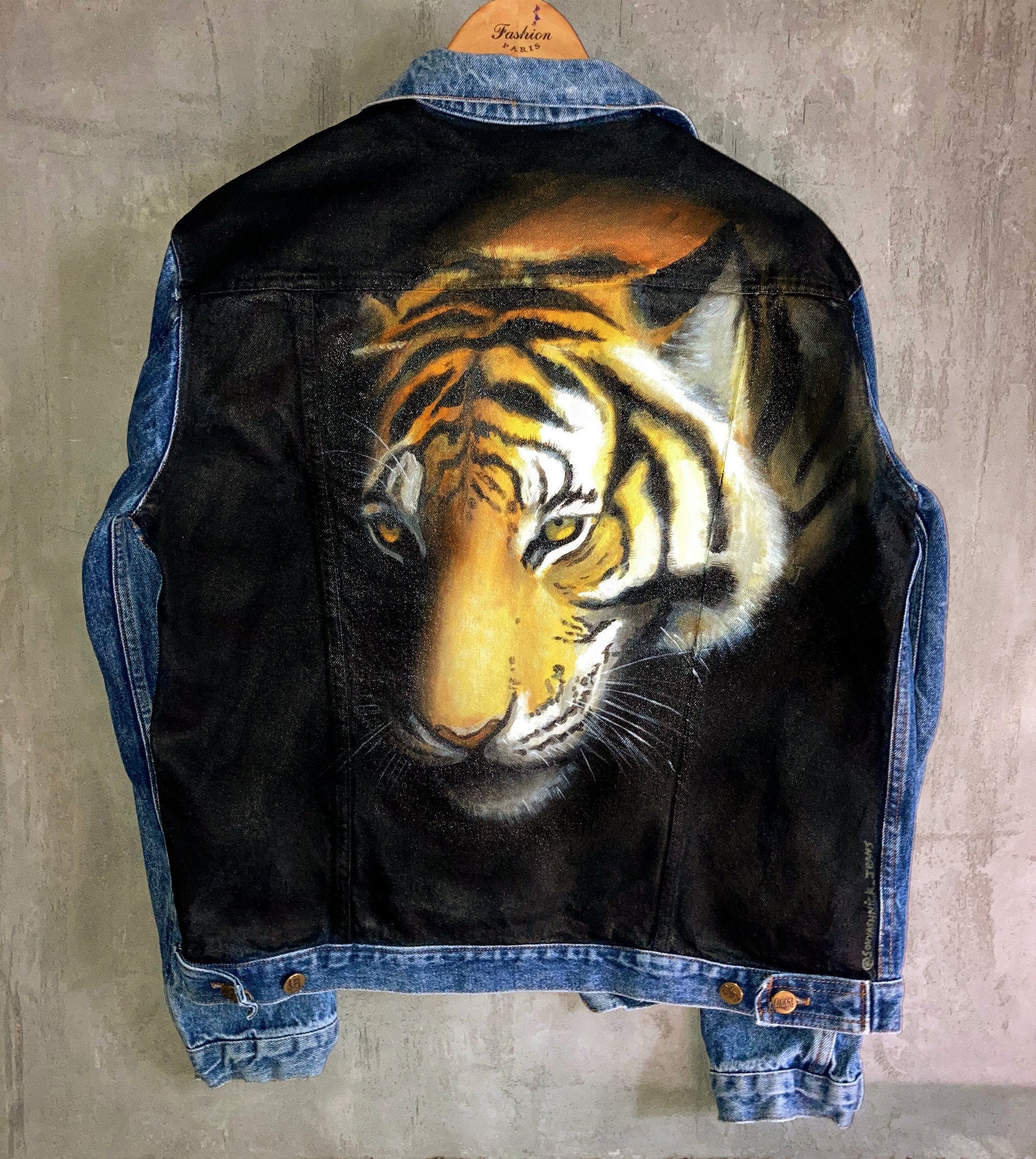 Hand Painted Denim Jacket Tiger - Etsy