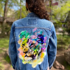 Painted Denim Jacket, Lion Jacket, Lioness Portrait, Custom Jean Jacket ...