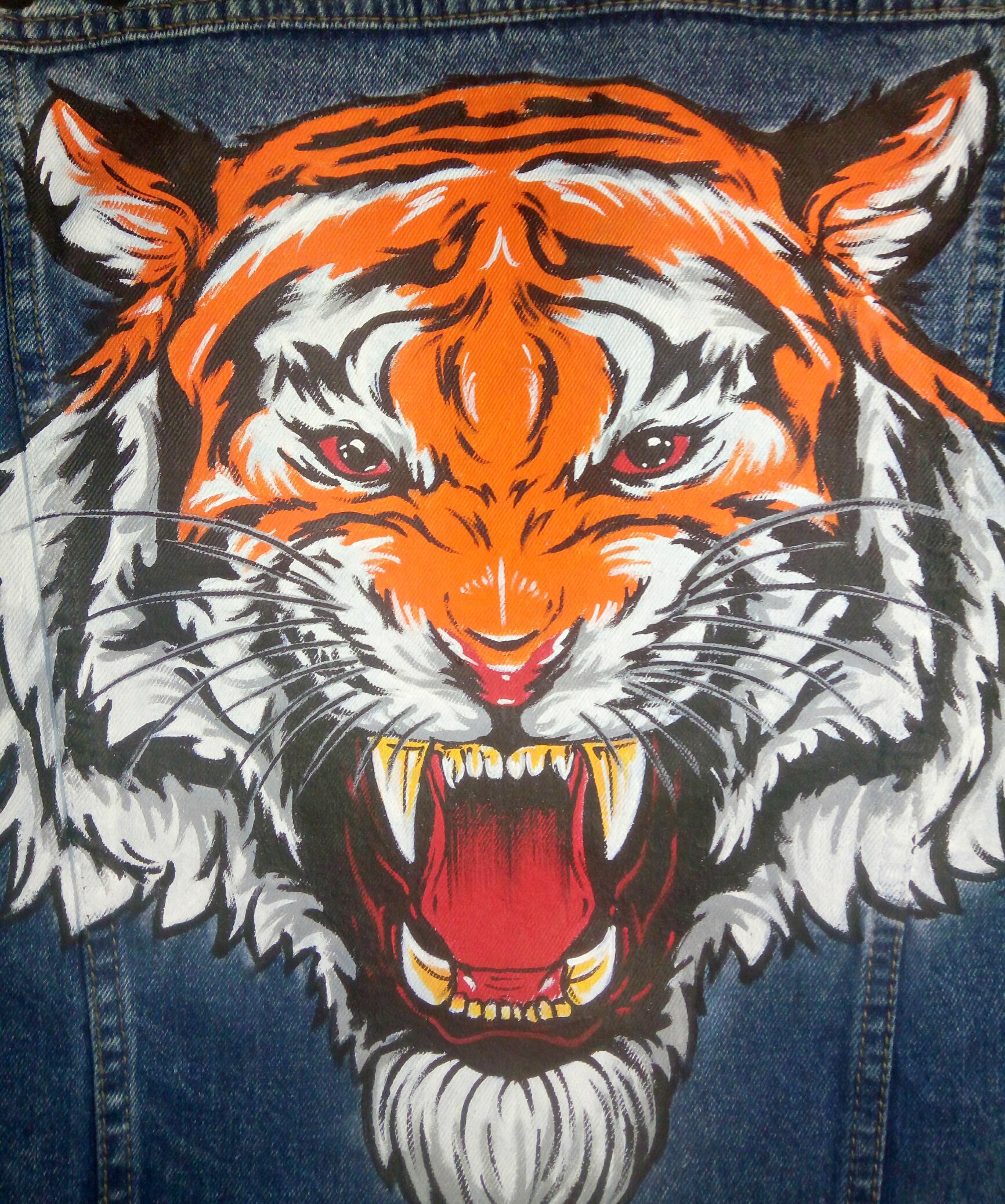 Painted Denim Jacket Tiger | Etsy