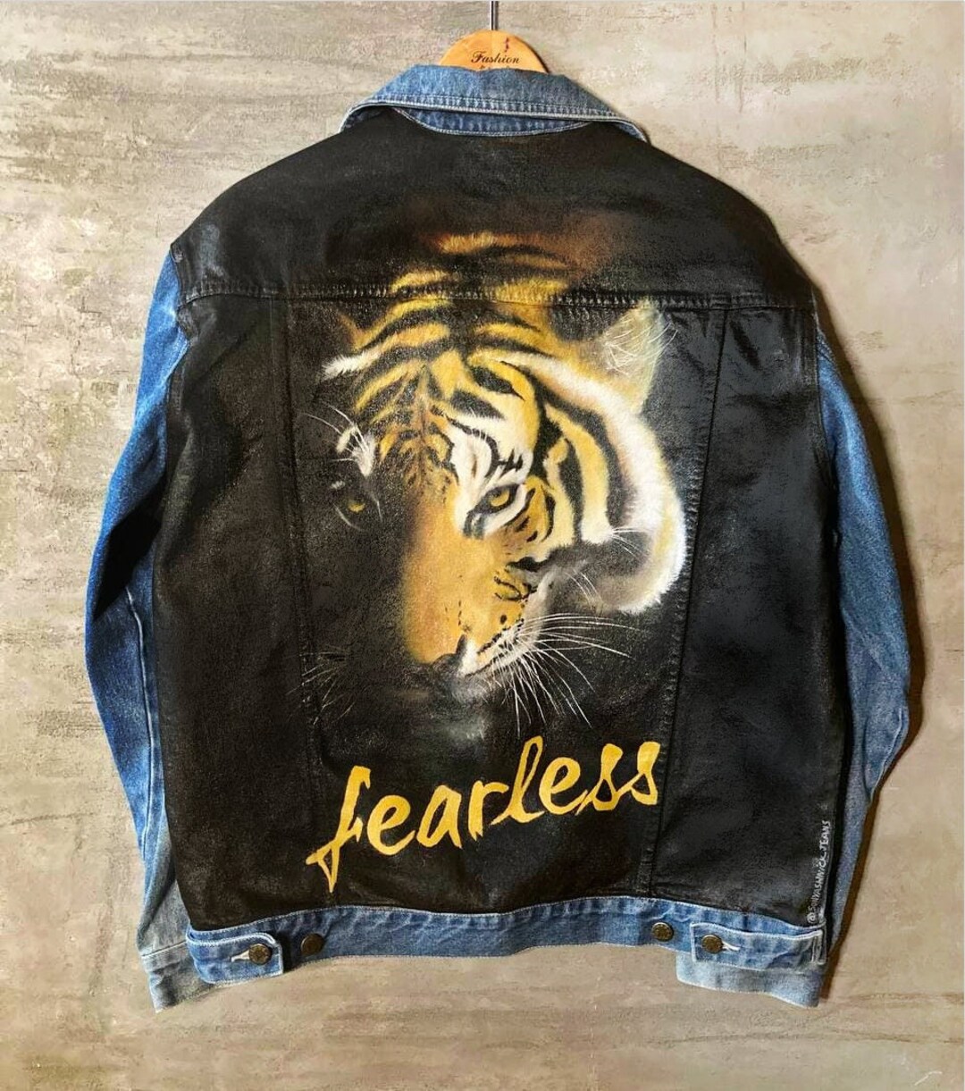 Custom Painted Denim Jacket, Tiger Jean Jacket, Personalised Jacket ...