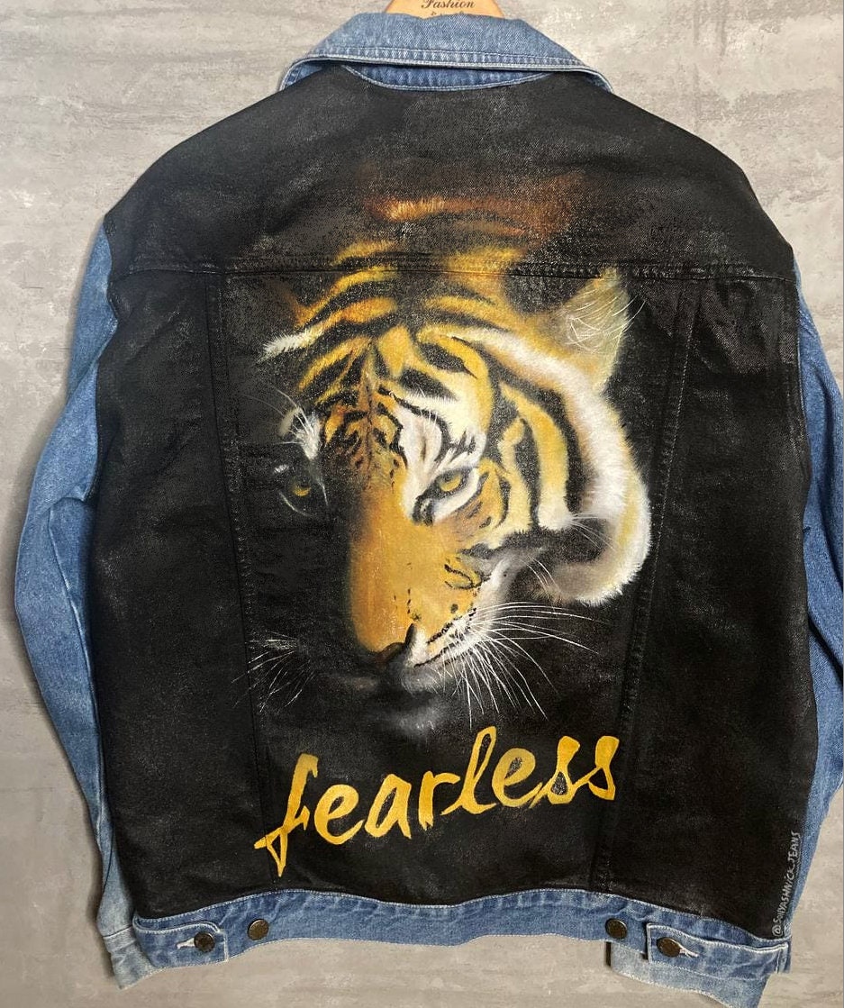 Hand Painted Denim Jacket Tiger - Etsy