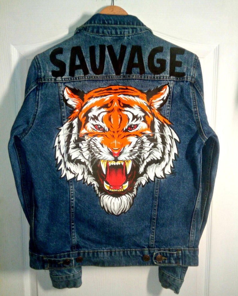 Painted Denim Jacket Tiger - Etsy