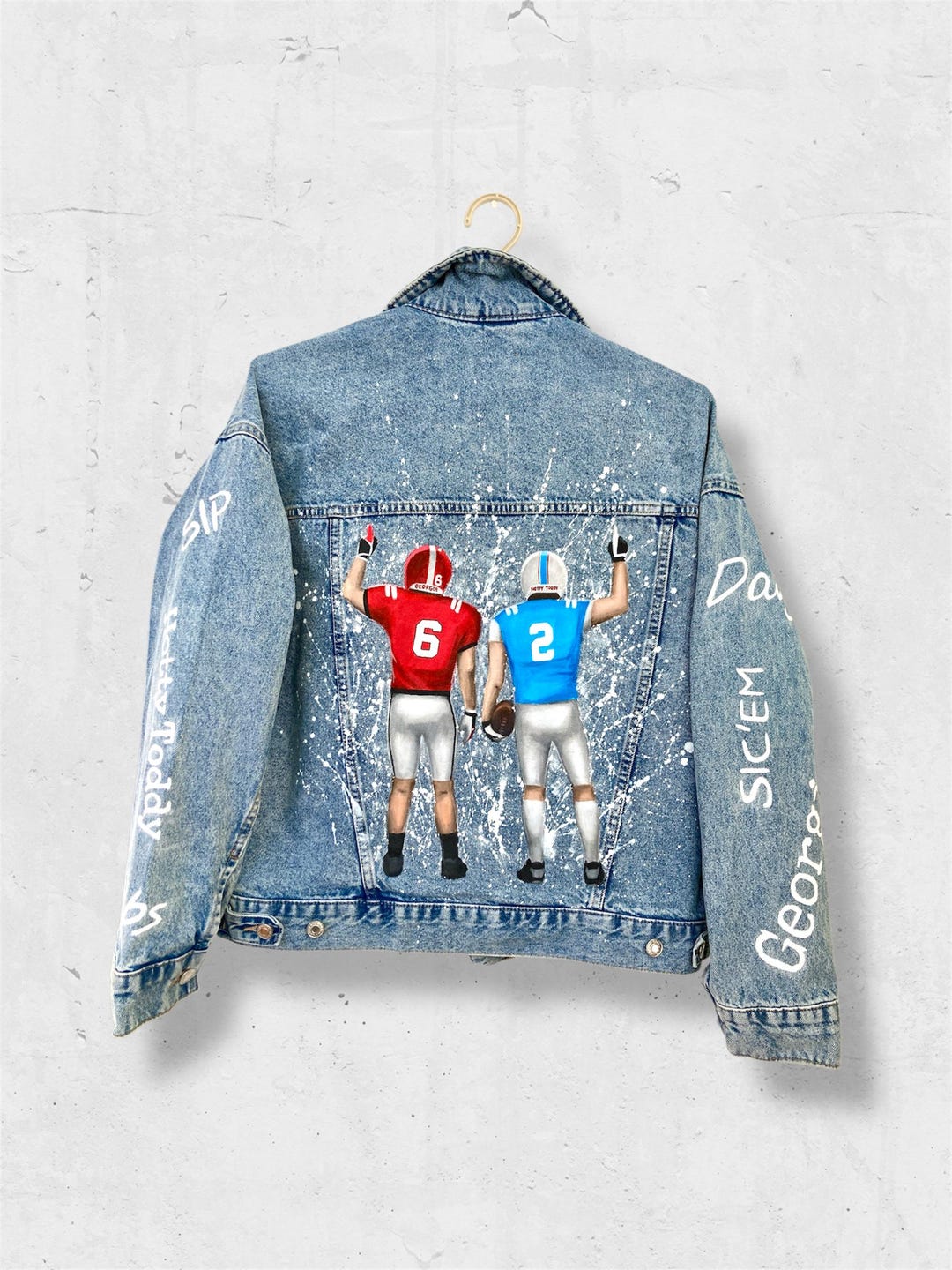 Letterman Jacket, Sports Jean Jacket, Football Jean Jacket, Painted ...