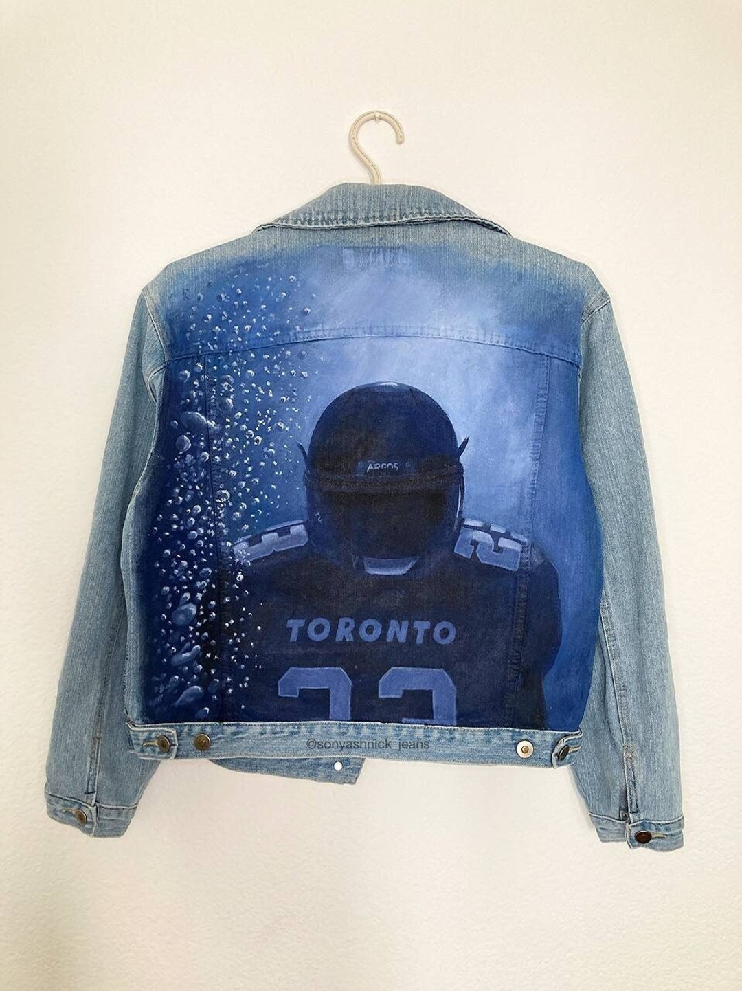 Football Jean Jacket, Sports Jean Jacket, Painted Jean Jacket, Custom ...