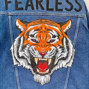Custom Jean Jacket, Painted Denim Jacket Tiger, Hand Painted Denim ...