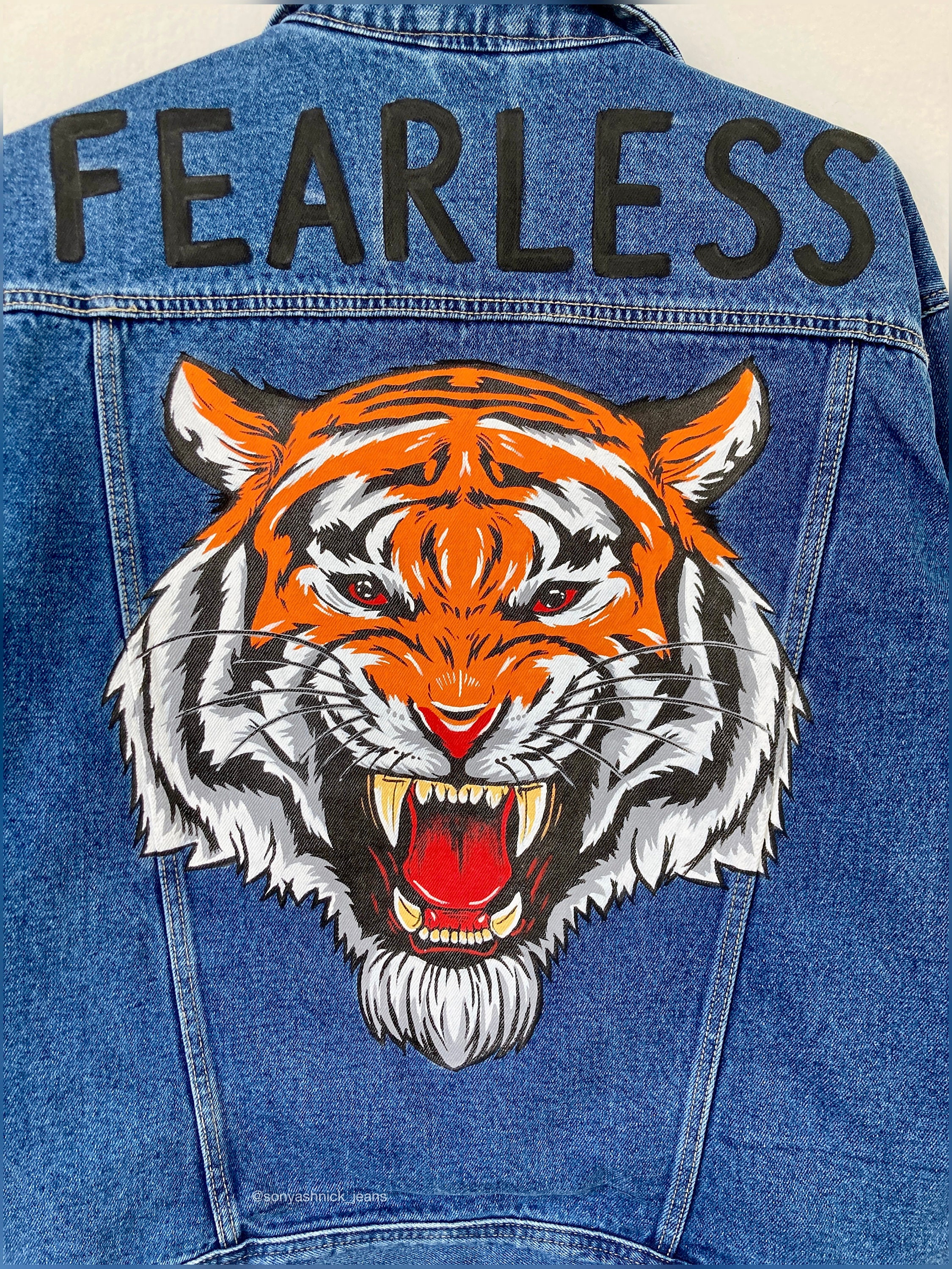 Custom Jean Jacket, Painted Denim Jacket Tiger, Hand Painted Denim ...