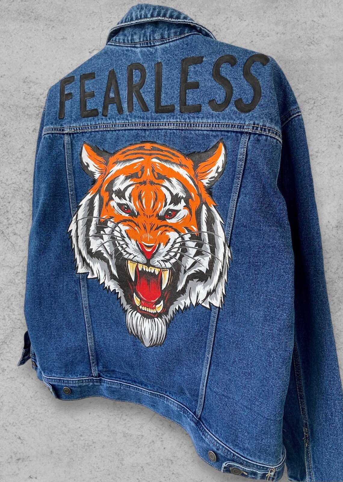 Custom Jean Jacket, Painted Denim Jacket Tiger, Hand Painted Denim ...