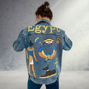 Hand Painted Denim Jacket Egypt, Egyptian Hieroglyphs - Etsy