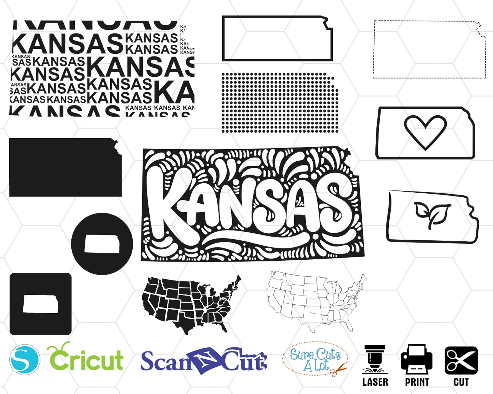Kansas State Svg Kansas Map Svg Us State Svg United State - Etsy