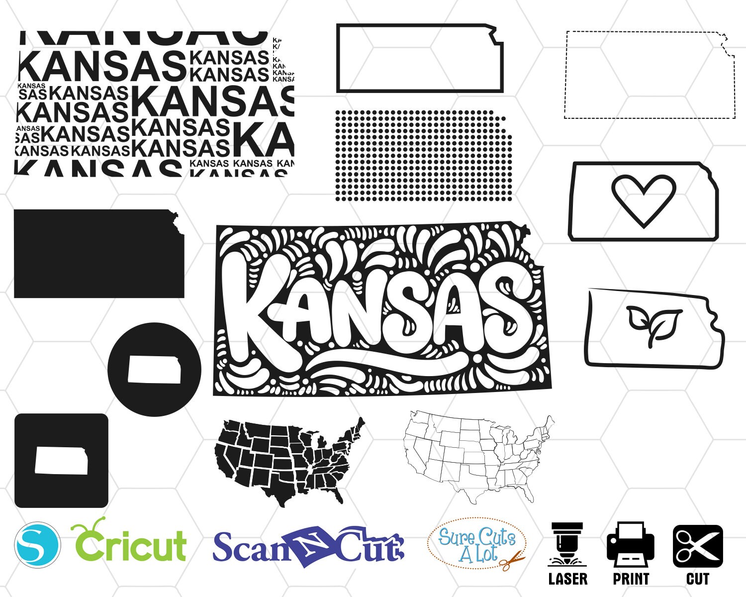 Kansas State Svg, Kansas Map Svg, Us State Svg, United State Svg, Cut ...
