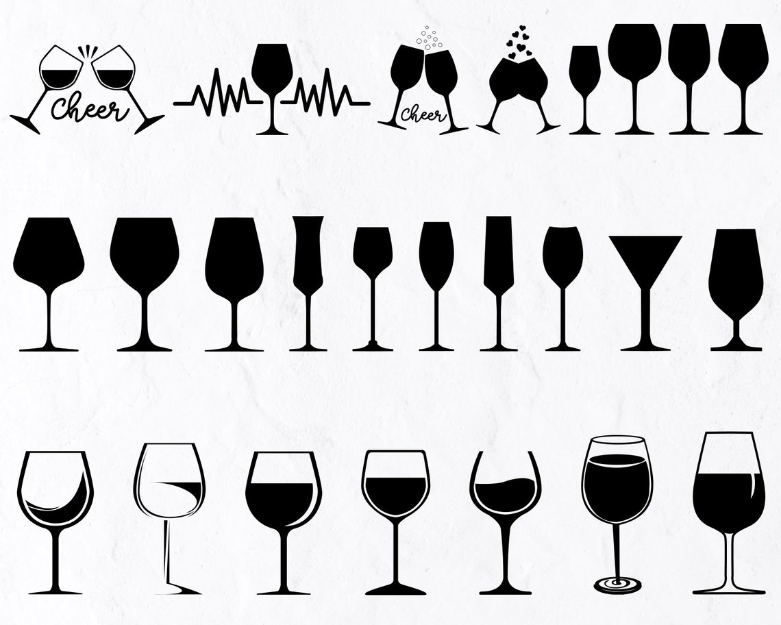 25 Wine Glass SVG Bundle, Wine Svg, Wine Vector, Wine Silhouette, Wine ...