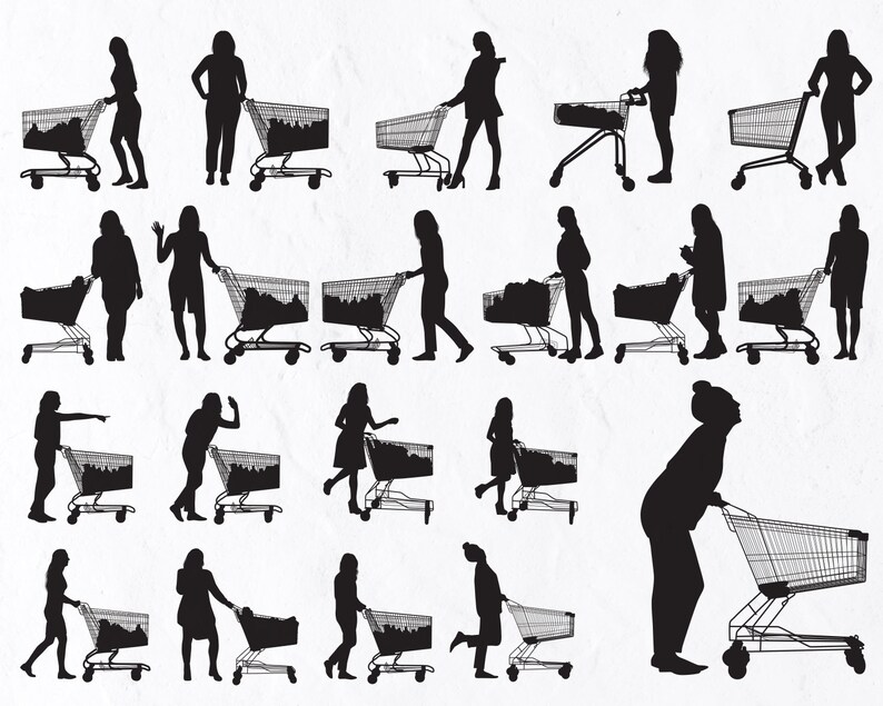 20 Woman Pushing Shopping Cart SVG, Man With Shopping Cart Svg, Woman ...