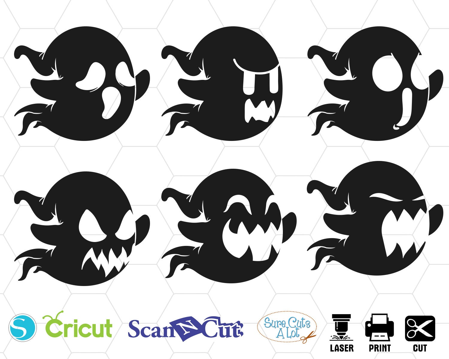 Ghost Faces Svg Trick or Treat Svg Ghost Silhouette Svg - Etsy