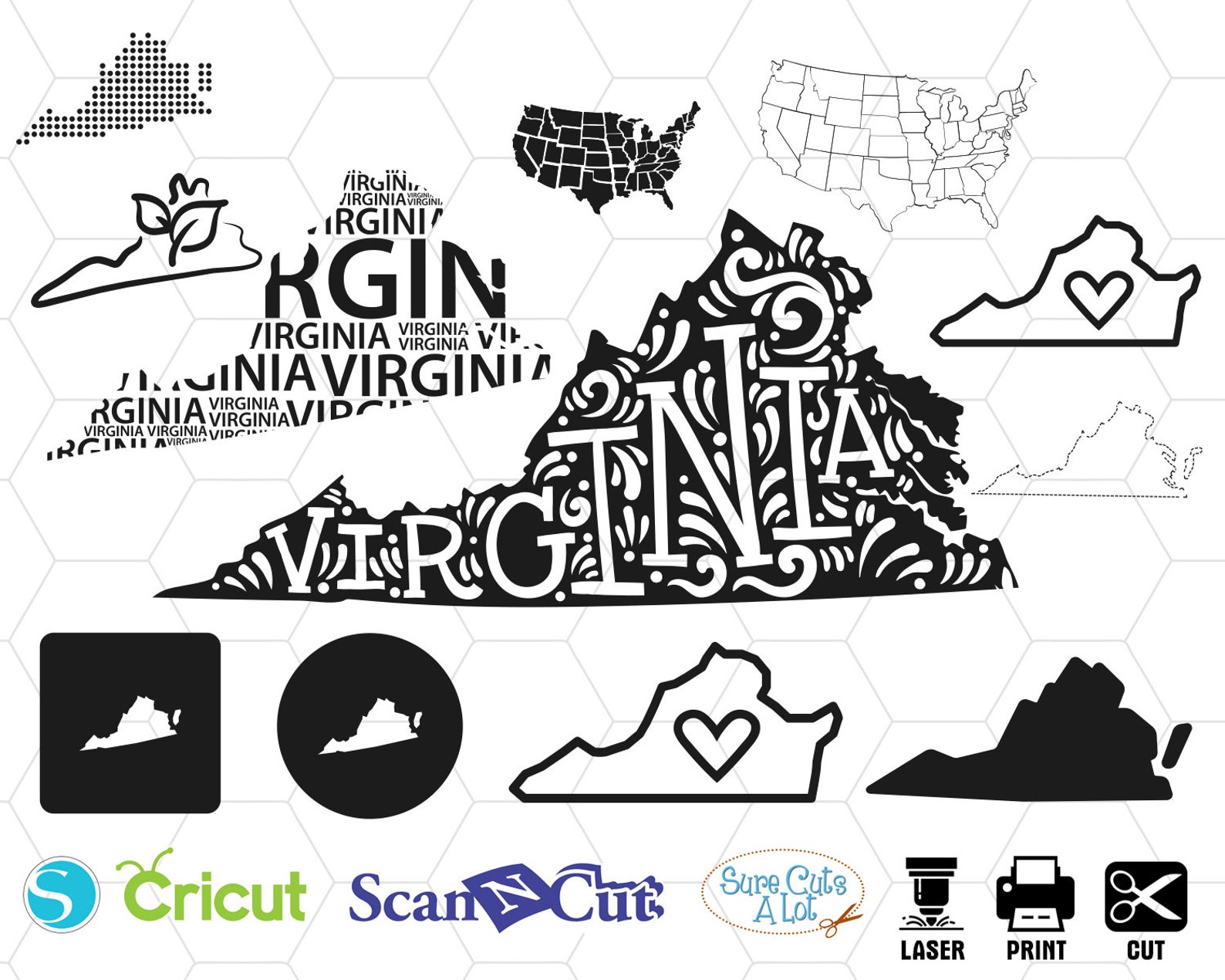 Virginia State Svg Us State Usa Svg Map Love Home Pride - Etsy