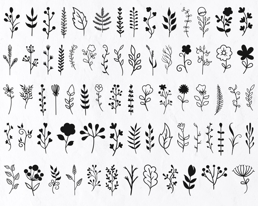 72 Element Floral Hand Drawn SVG Bundle, Flower, botanical, Engraving ...