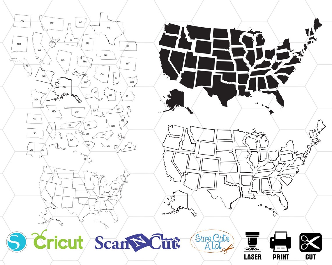 Usa Map Svg Usa State Svg Svg Cutting Files Silhouette Svg - Etsy