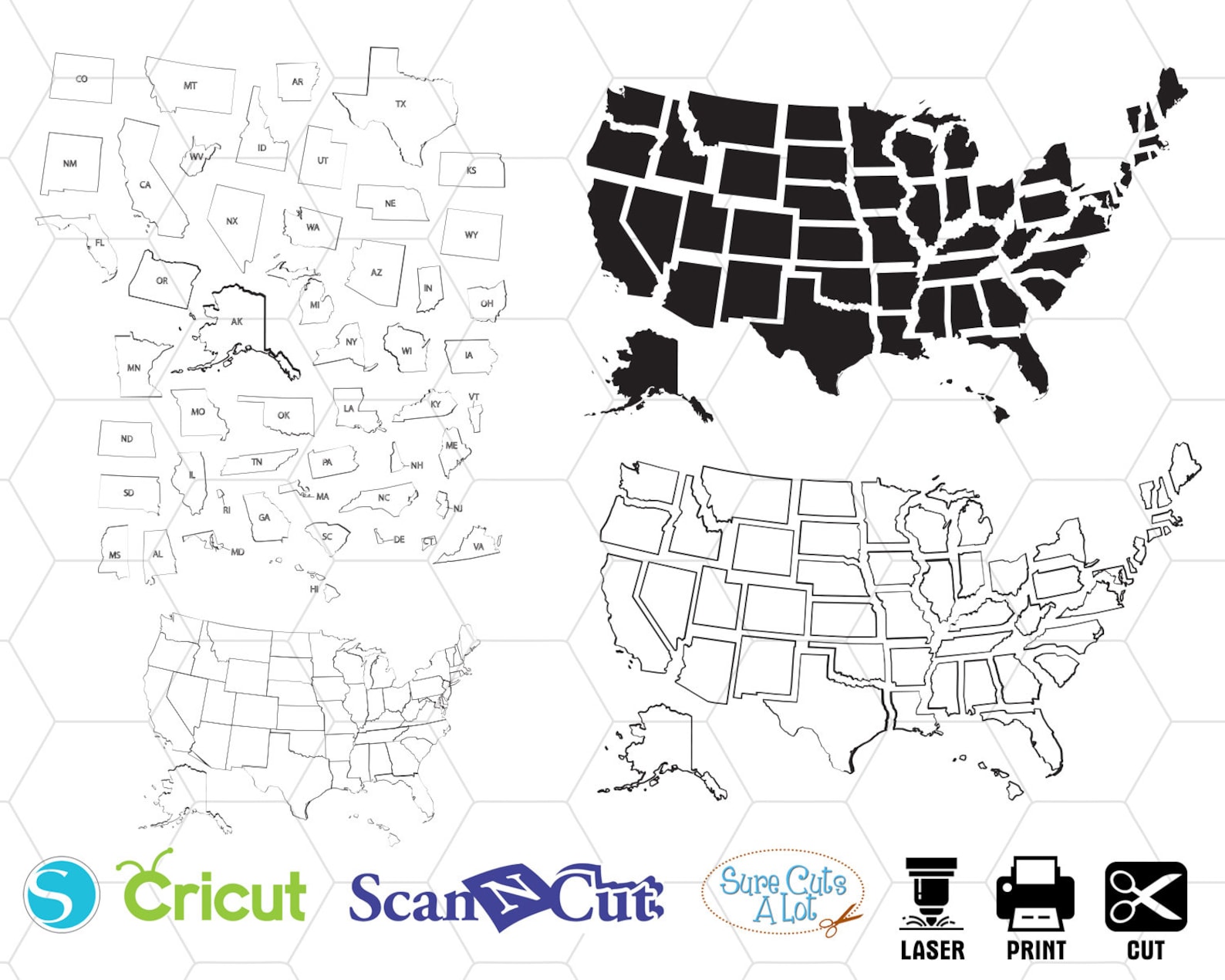 Usa Map Svg Usa State Svg Svg Cutting Files Silhouette Svg - Etsy