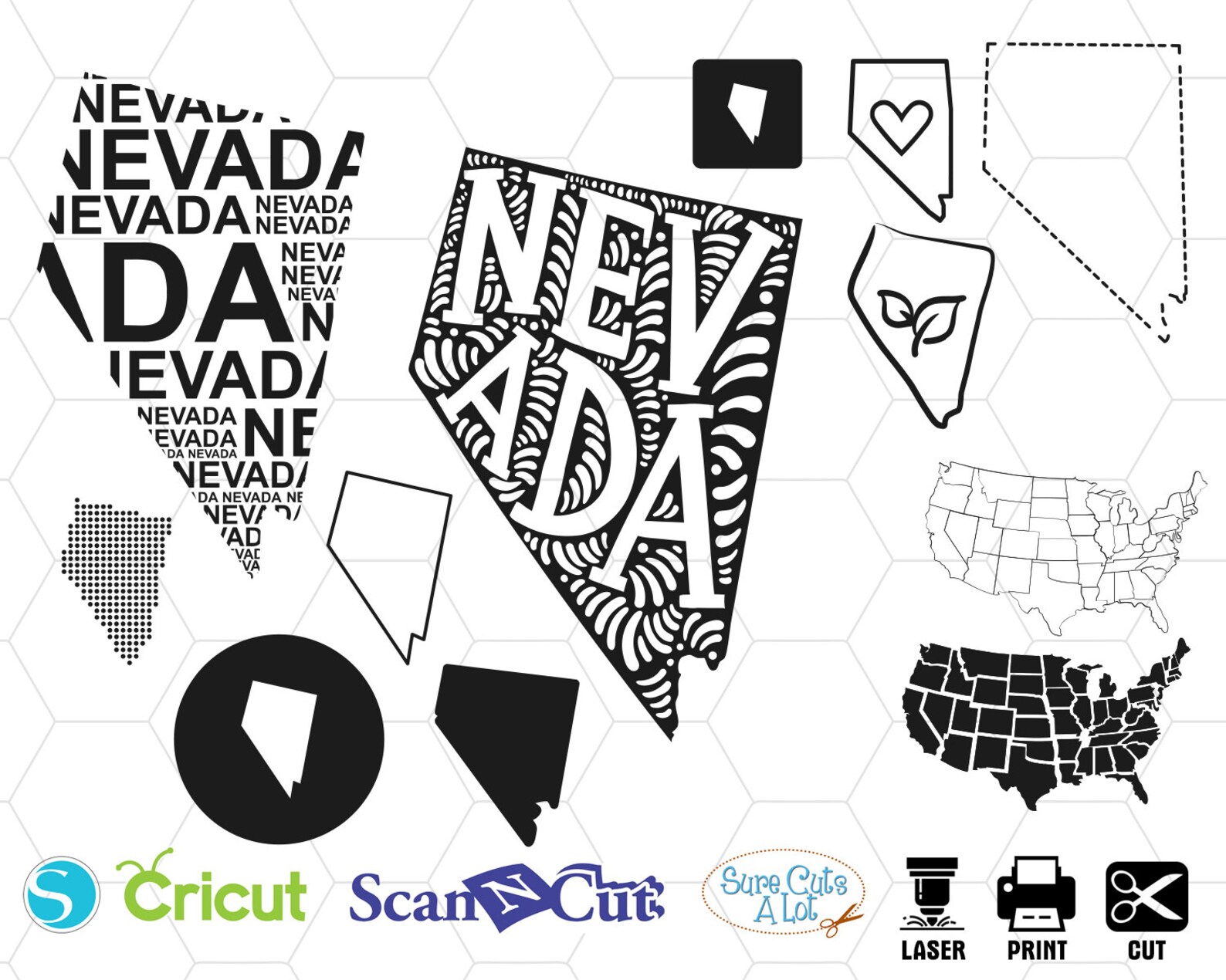 Nevada State Svg Nevada Map Svg Us States Svg Usa Svg | Etsy