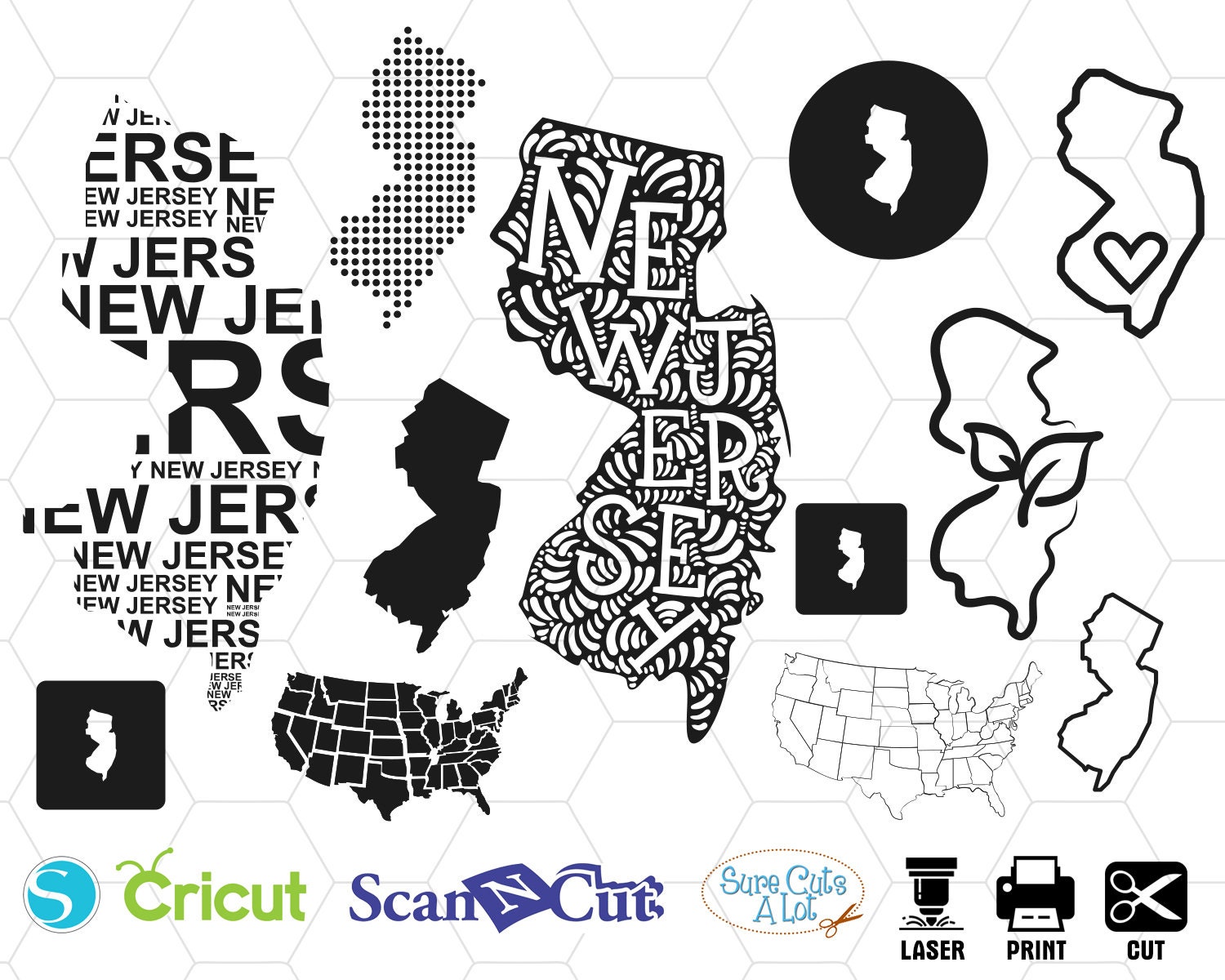 New Jersey State Svg, New Jersey Map Svg, Native, Pride, Caemo ...