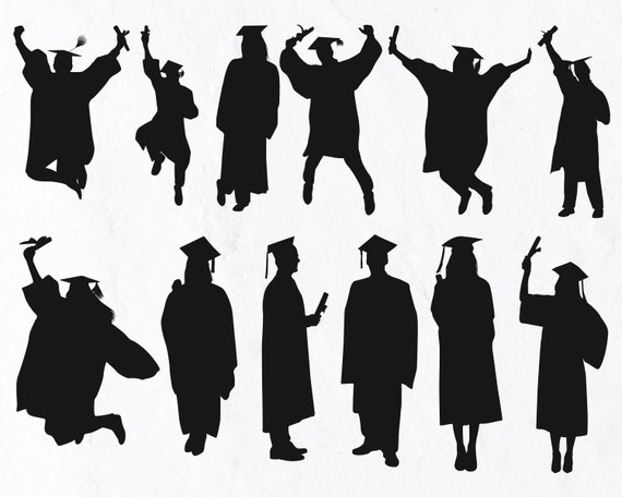 12 Graduates Celebrating Silhouettes Graduates SVG School | Etsy