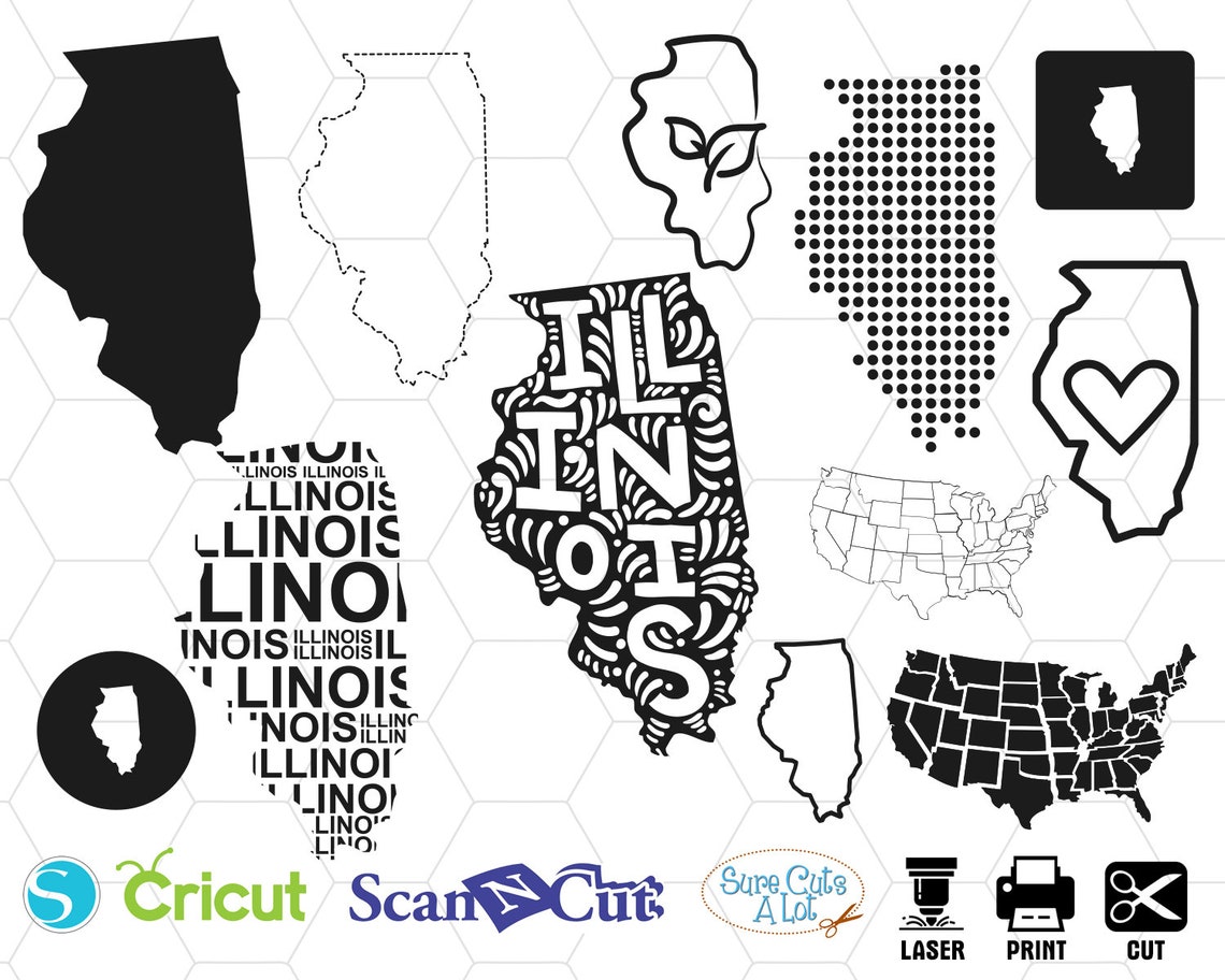 Illinois State Svg Illinois Map Svg Usa Svg United States | Etsy