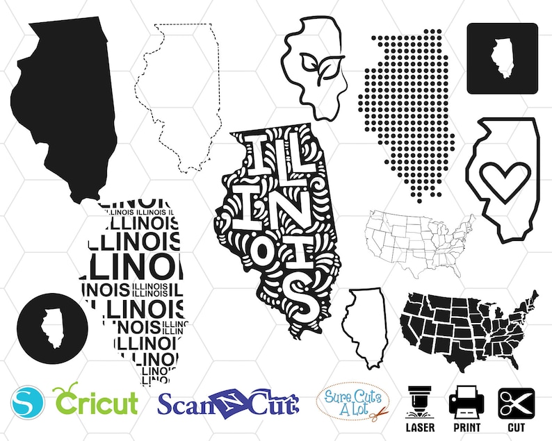 Illinois State Svg Illinois Map Svg Usa Svg United States | Etsy