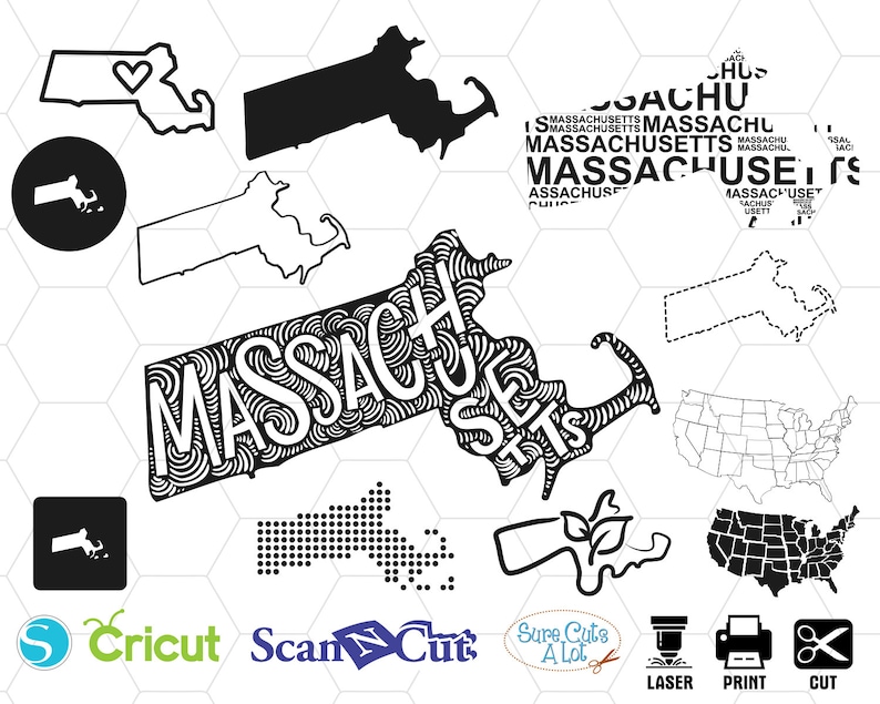 Massachusetts State Svg Massachusetts Map Svg Outline | Etsy