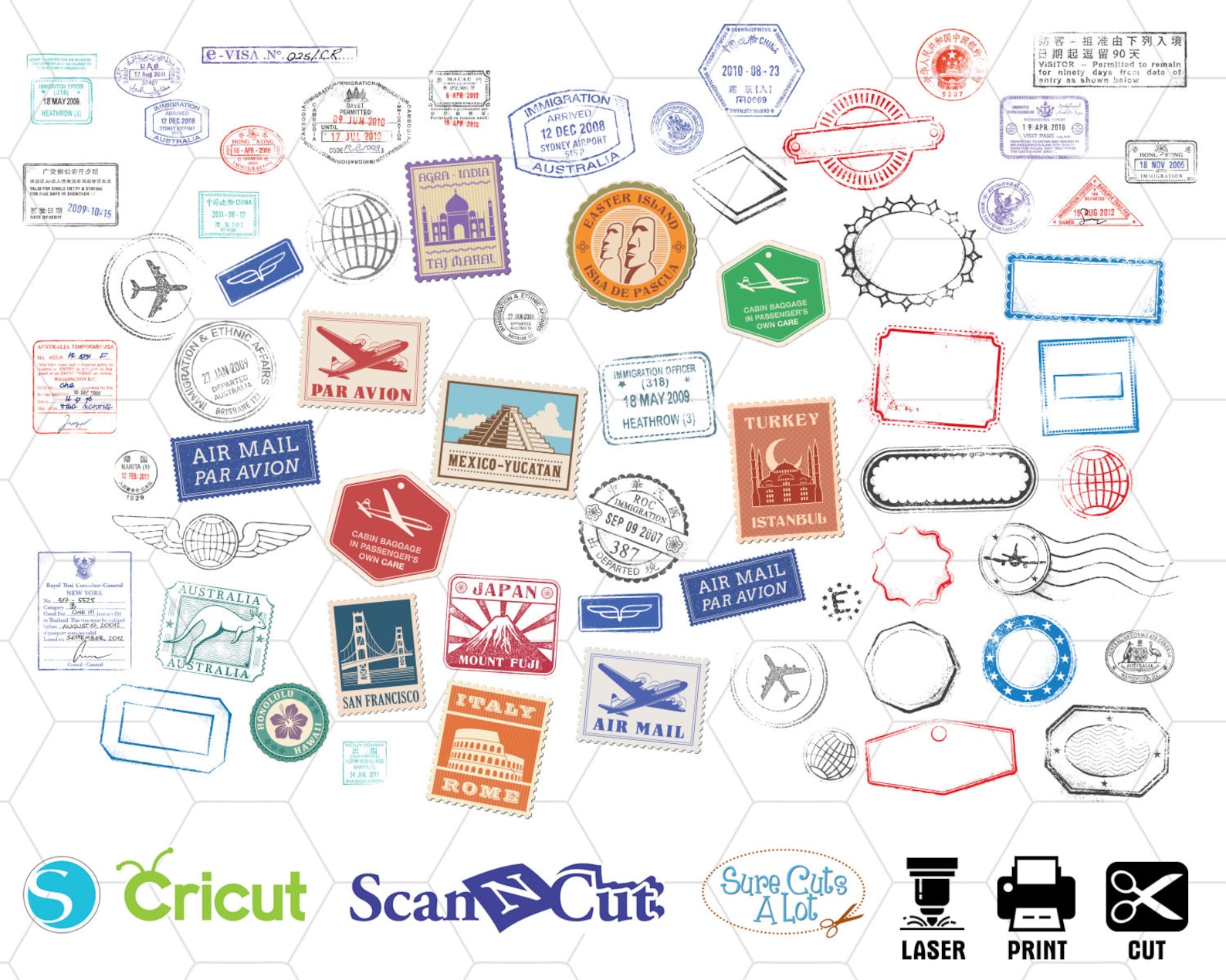 Visa Stamps Svg Files Bundle, Stamp Cricut, Stamp Svg Silhouette, Stamp ...