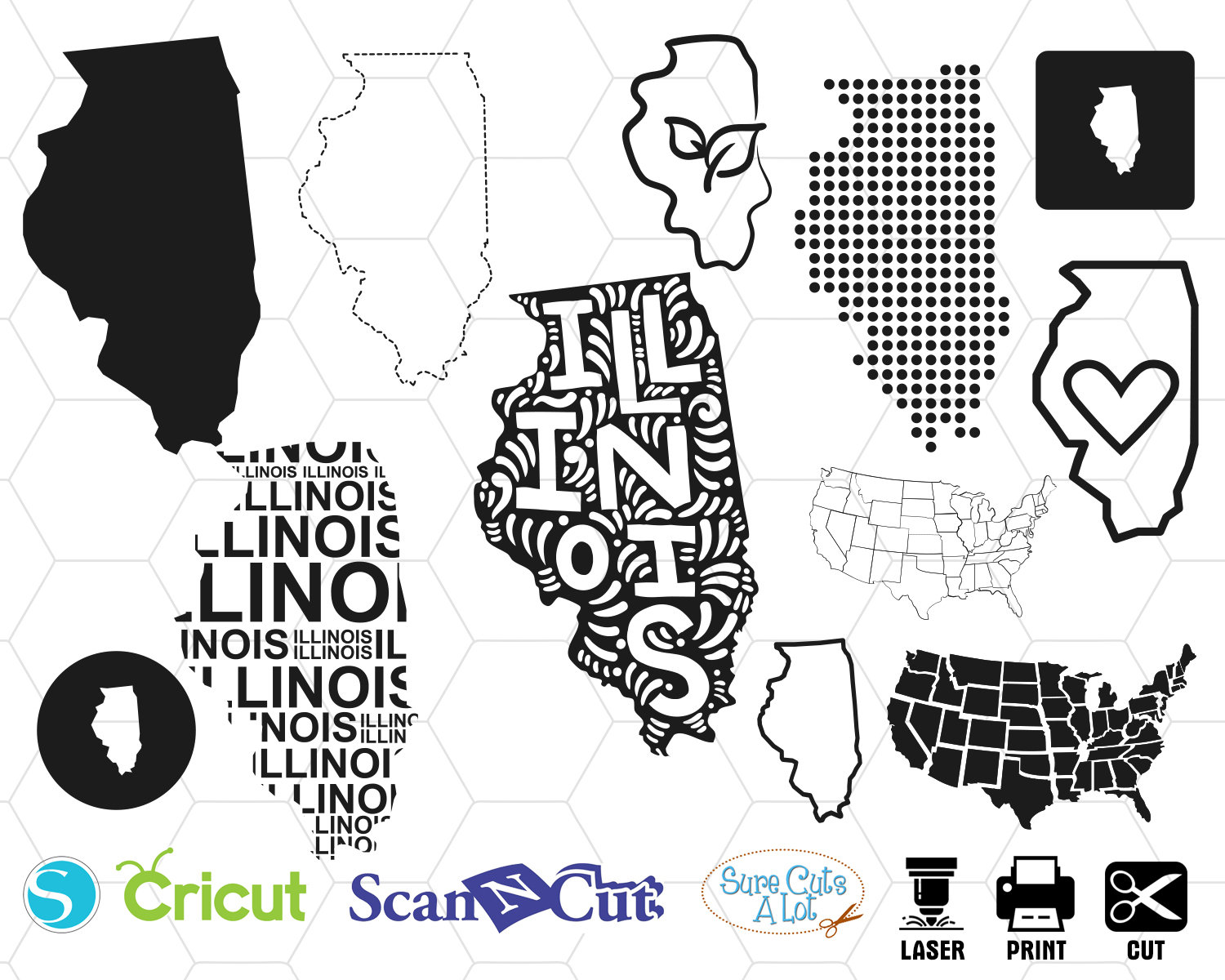 Illinois State Svg, Illinois Map Svg, Illinois Cut Files, Usa Svg ...