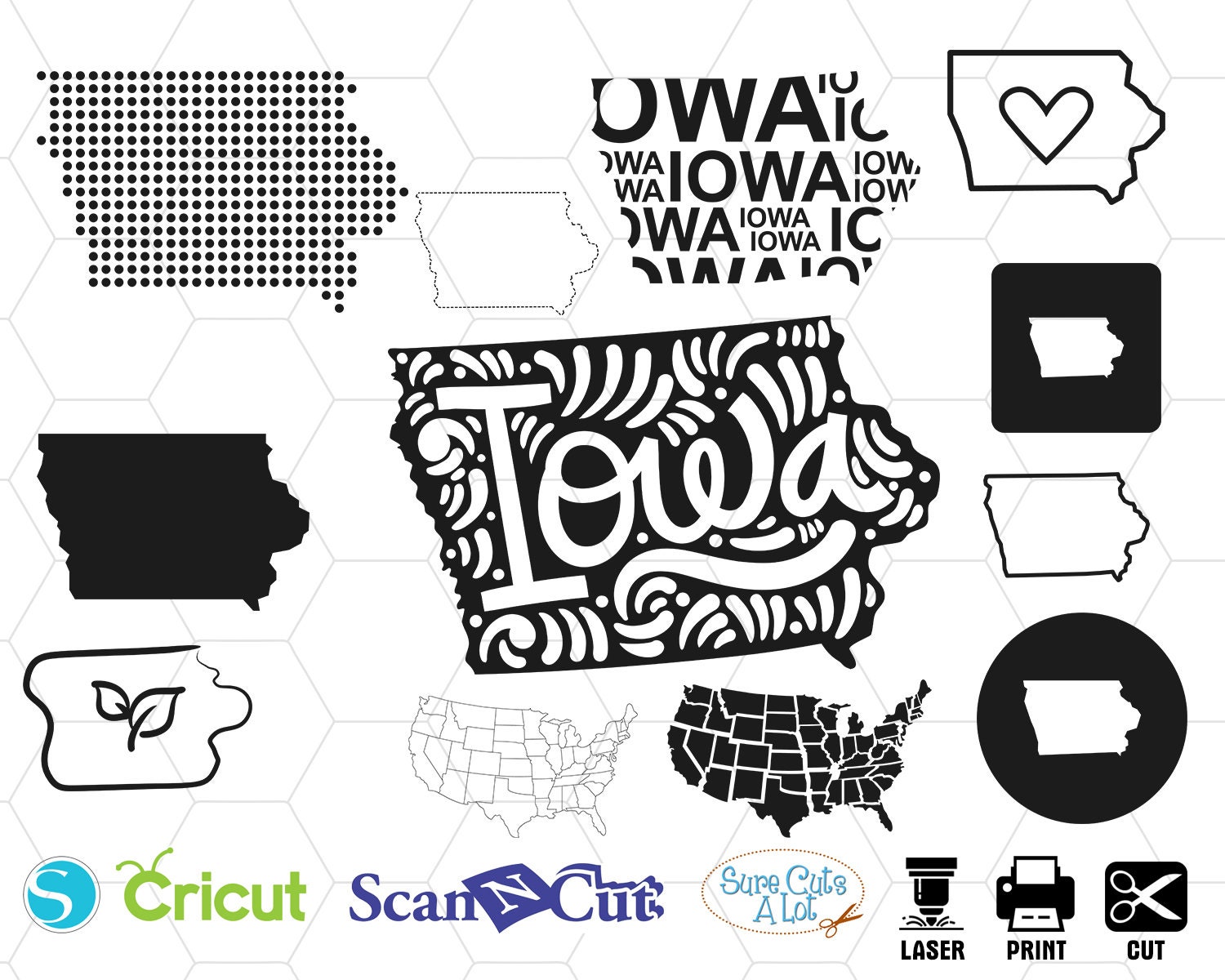 Iowa state svg iowa map svg us state svg usa svg svg files | Etsy