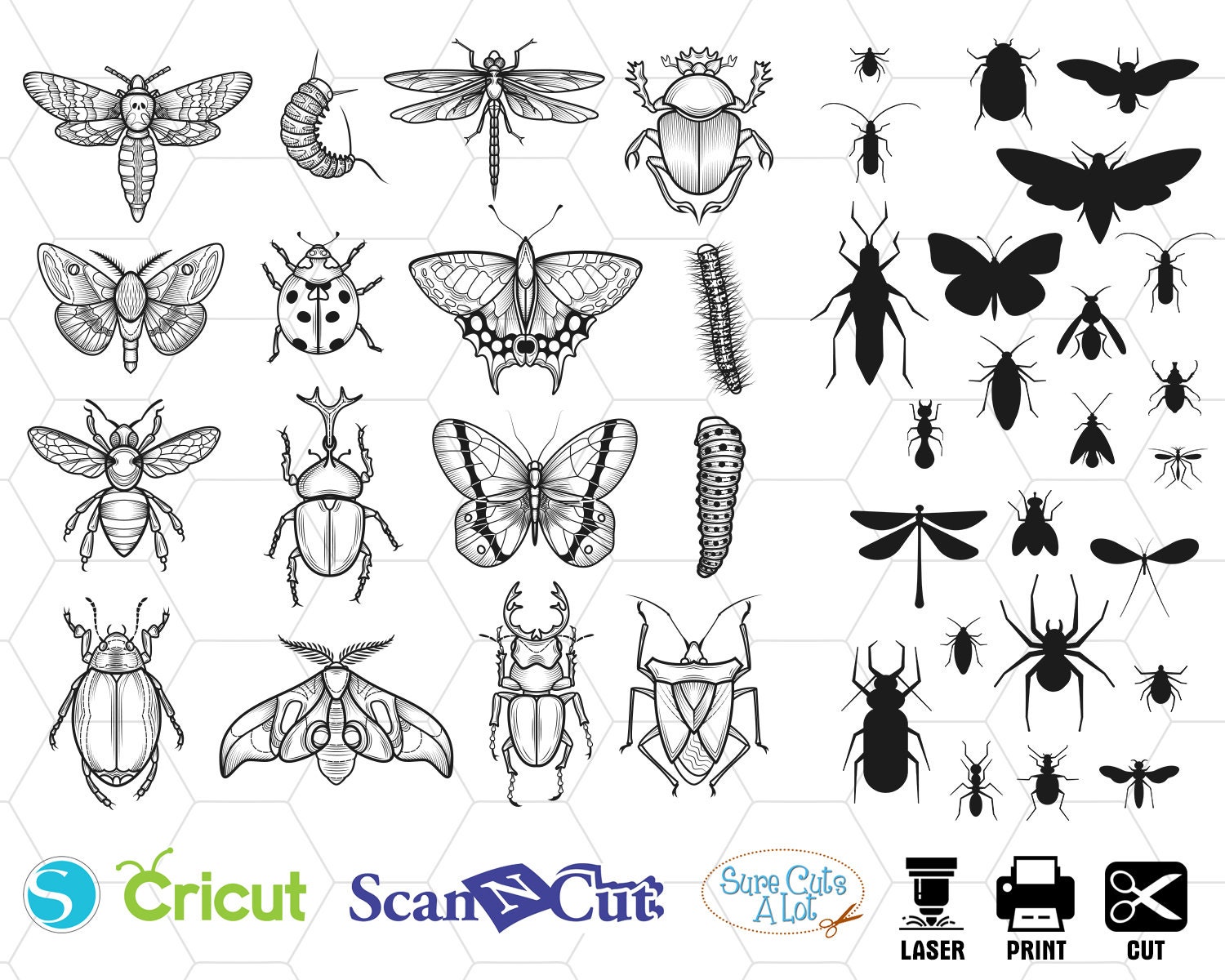 Card Making & Stationery Cicada Insect Clipart Witchy Luna Moth Line ...