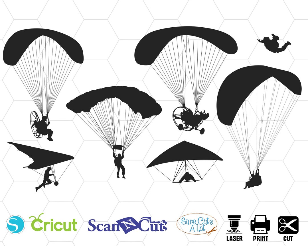 SKYDIVERS SILHOUETTES Svg, Skydiving Svg, Parachute Svg, Sky Diver Svg ...