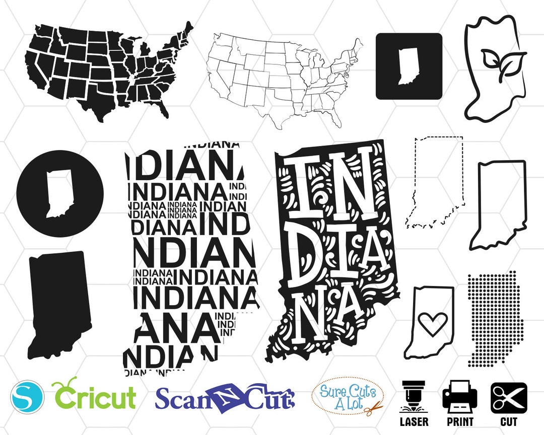 Indiana State Svg, Indiana Map Svg, Indiana Outline, Usa Svg, United ...