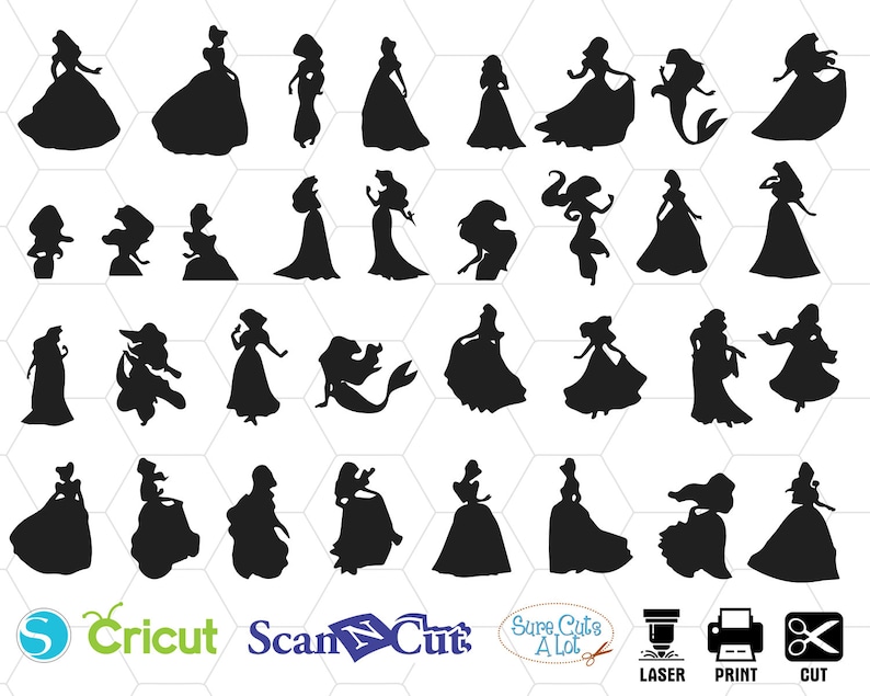 Back Princess SVG Silhouette Bundle, Princess Clipart, Princess Vector ...