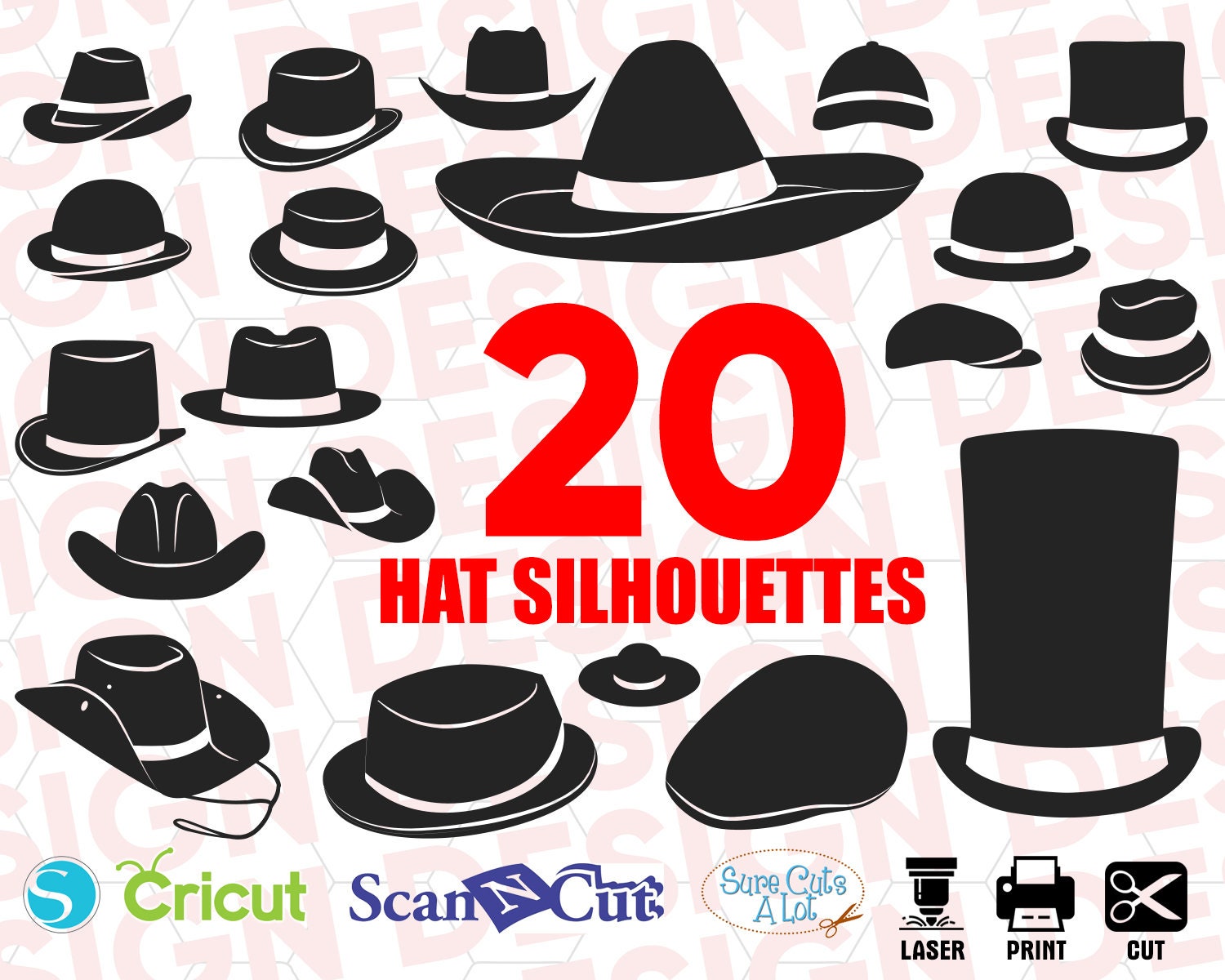 Hat Svg, Hat Silhouette Svg Files Bundle, Svg Files for Cricut, Hats ...