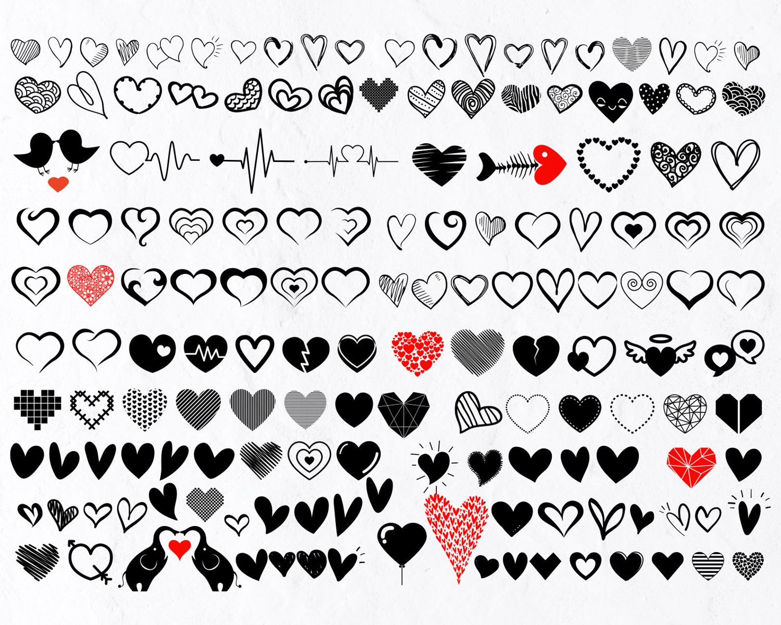 150 Hearts SVG Bundle Heart Shape SVG Hand Drawn Heart SVG - Etsy