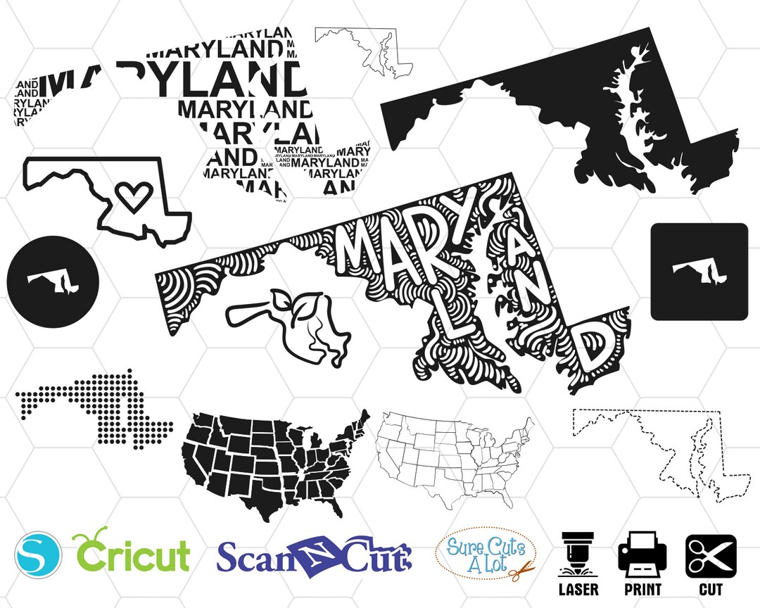 Maryland State Svg, Maryland Map Svg, Outline, Silhouette, Cameo ...