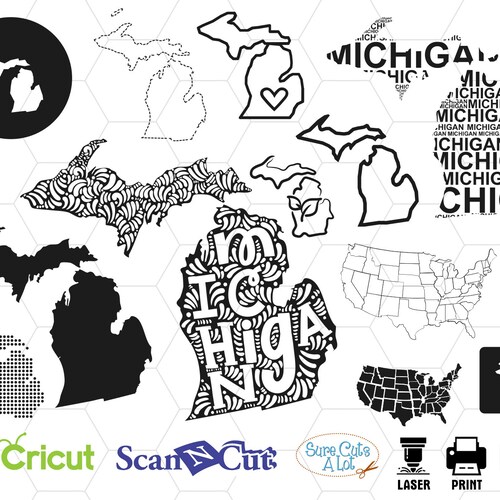 Michigan State Svg Michigan Map Svg Us States Michigan | Etsy