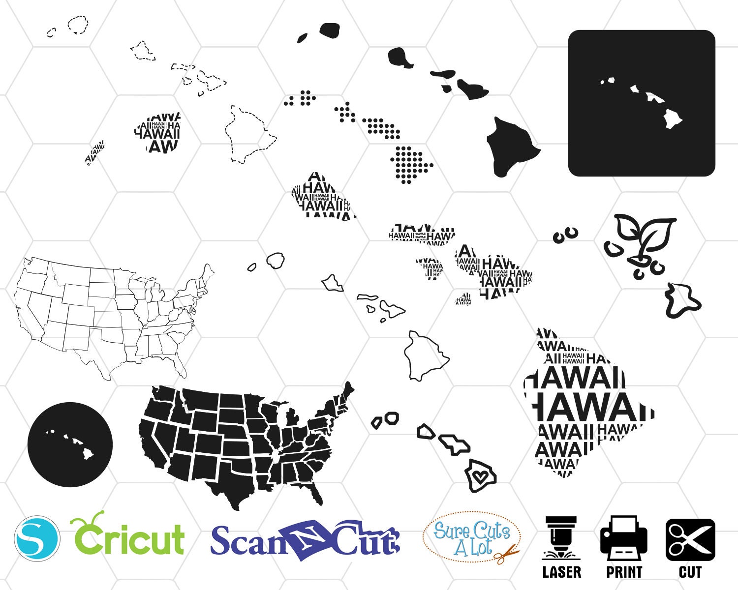 Hawaii State Svg Hawaii Map Svg Usa Svg United State Svg - Etsy