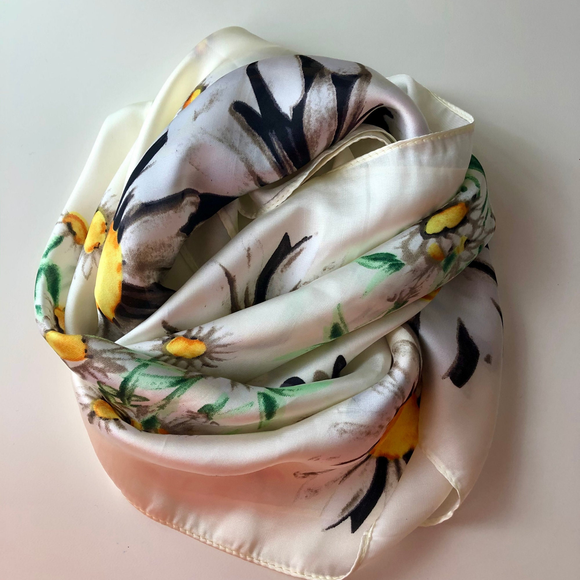Daisy Scarf White Daisy Silk Polyester Scarf - Etsy