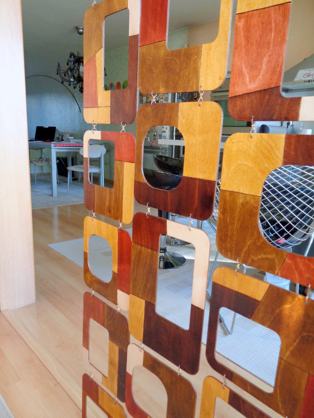 Mid Century Modern Room Divider: Walnut Finish, 3-strand Art Decor - Etsy