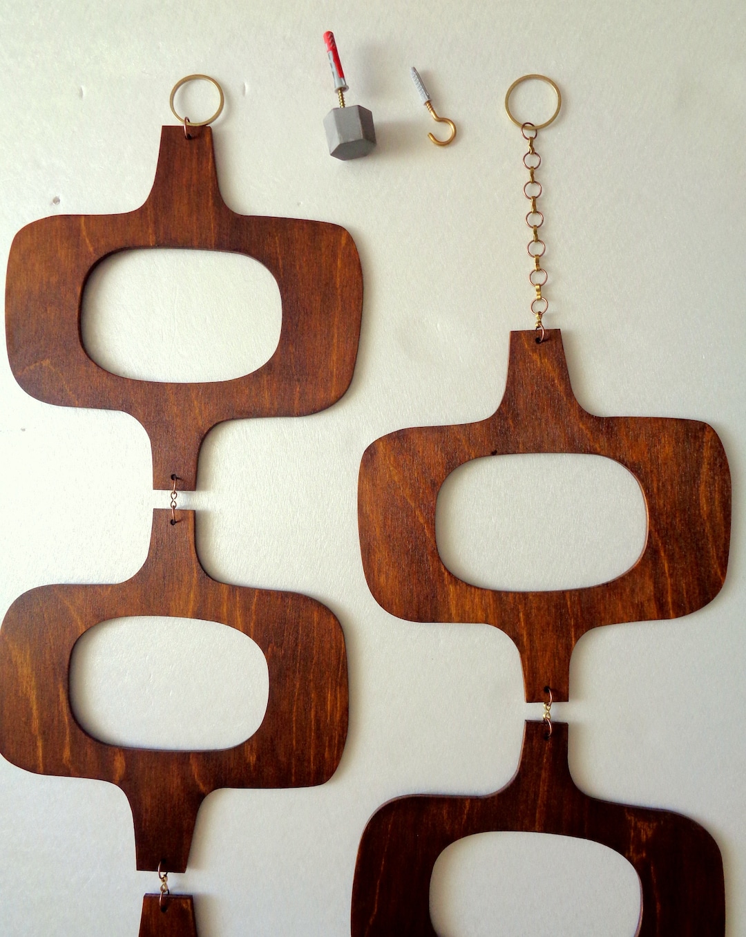 Mid Century Modern Wooden Hanging Screen: Retro Room Divider, Walnut ...