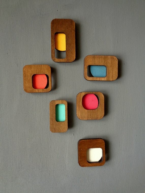 Mid Century Modern Wood Magnets: Retro Geometric Decor - Etsy
