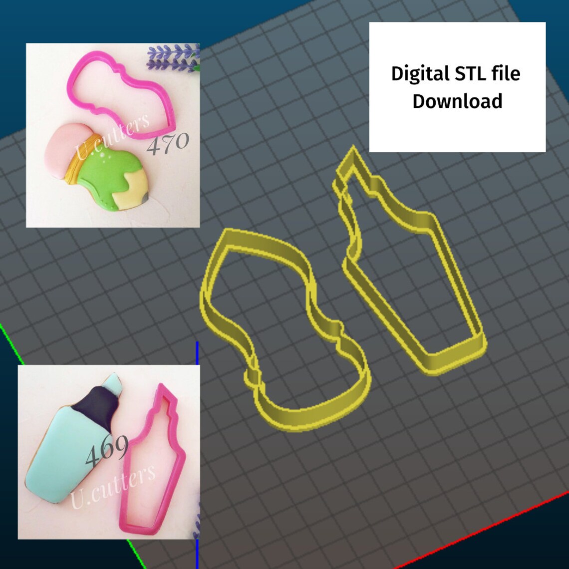 3 Digital STL Files Downloads Marker and Pencil Cookie Cutter Printable ...