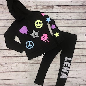 Girls Zip Up Hoodie and personalized leggings set | Etsy