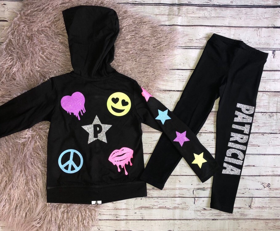 Girls Zip up Hoodie and Personalized Leggings Set - Etsy